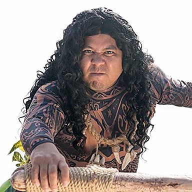 Moana Maui Cosplay Wigs Medium Long Curly Natural Black Synthetic Wig ...