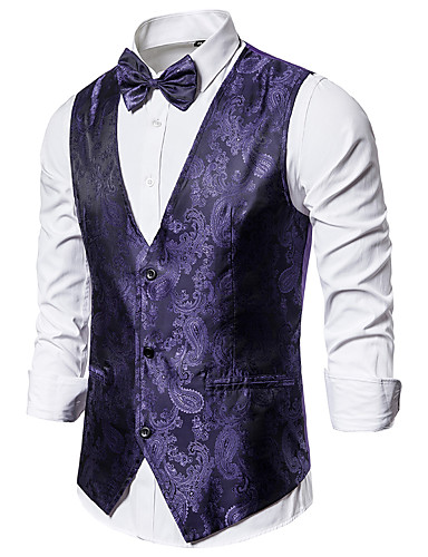 Per uomo Gilè, Fantasia geometrica A V Poliestere Nero / Viola / Giallo ...