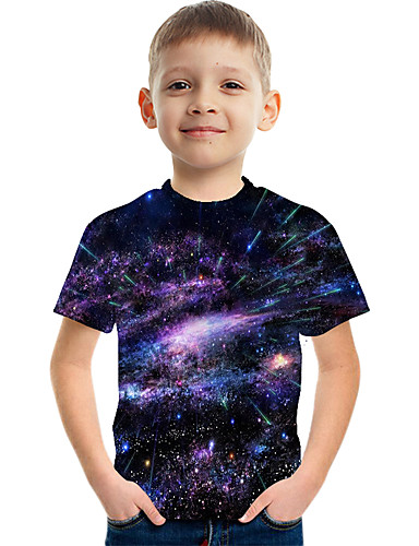 Kids Boys' T shirt Tee Short Sleeve Galaxy Graphic Purple Children Tops ...