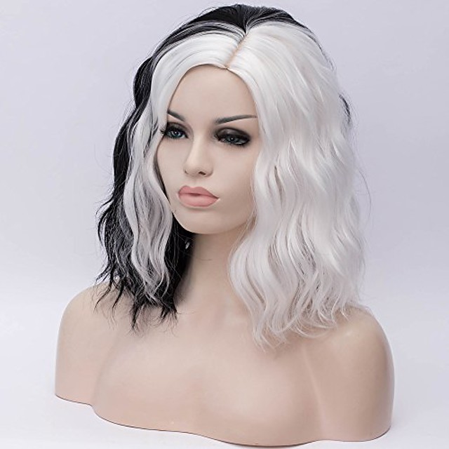 half white and half black split color synthetic fiber hair wig shoulder ...