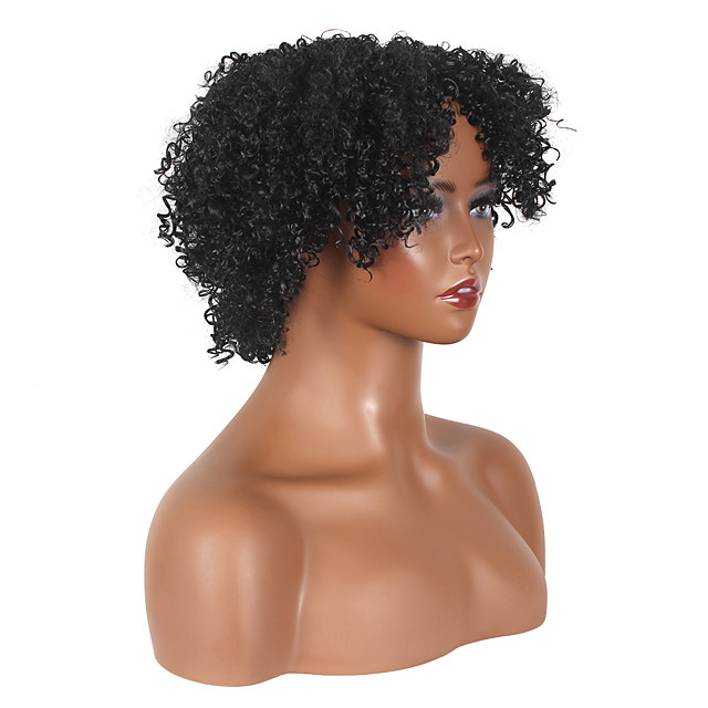 Synthetic Wig Afro Curly Asymmetrical Wig Short Natural Black Synthetic ...