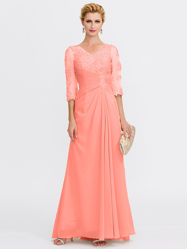 Sheath / Column Mother of the Bride Dress Elegant See Through V Neck ...
