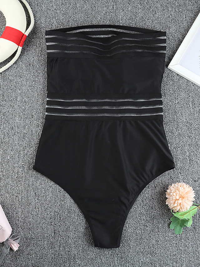 Mujer Una Pieza Monokini Traje De Baño Espalda Abierta Malla Color