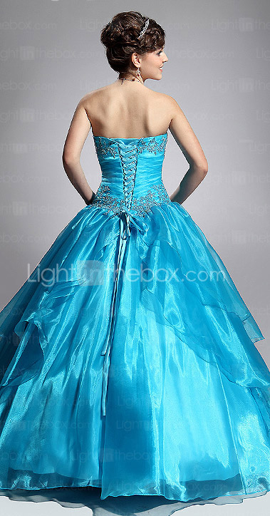 Ball Gown Sweetheart Floor Length Satin Organza Evening Prom Dress